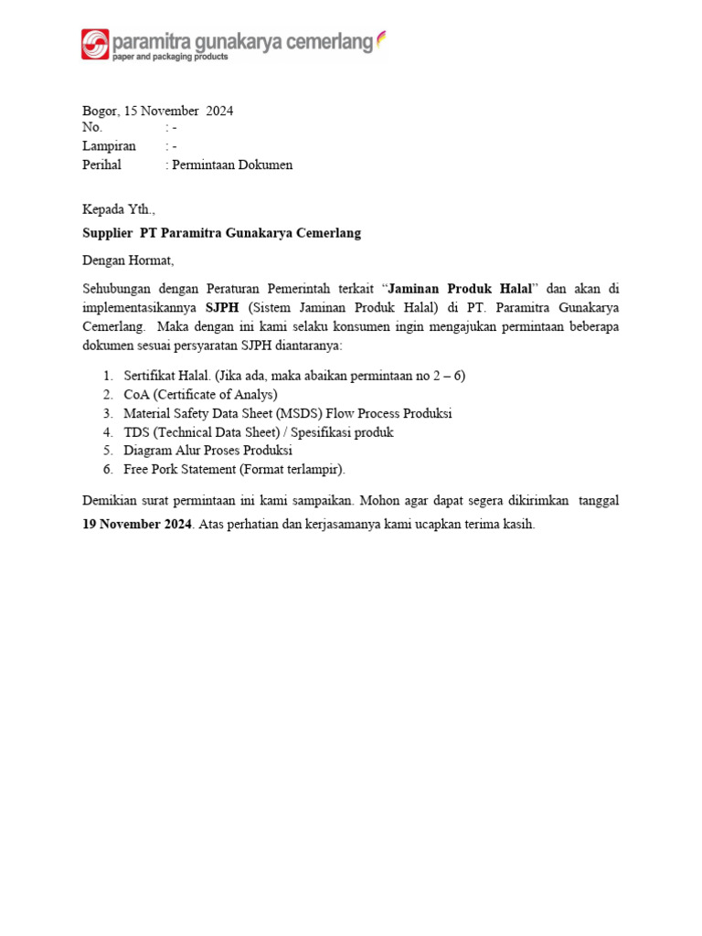 Surat Permintaan Dokumen Vendor | PDF | Bisnis | Pengelolaan Keuangan ...