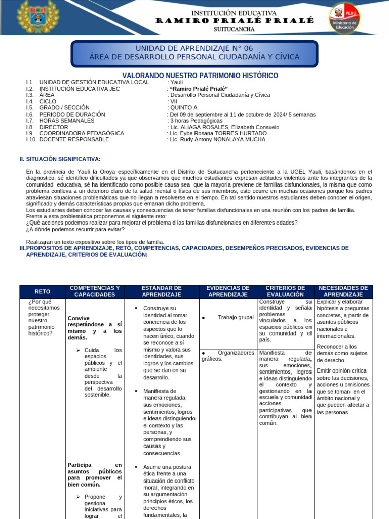 Unidad 6 DPCC 5 | PDF | Evaluación | Aprendizaje