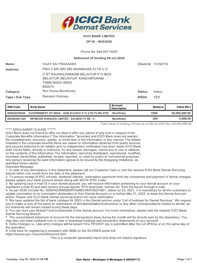 Statement of Holding 09-July-2024........ | PDF