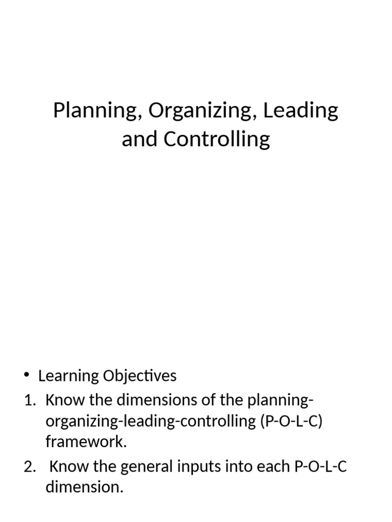P-O-L-C Framework in Management | PDF | Planning | Strategic Planning