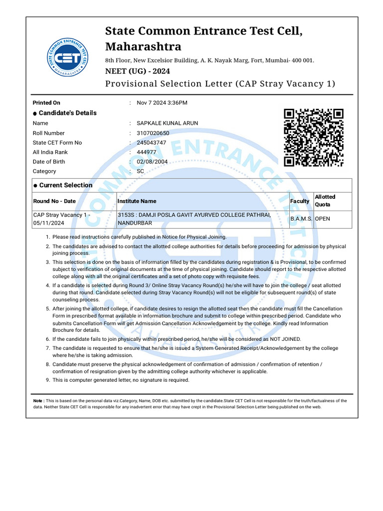 Selection Letter | PDF