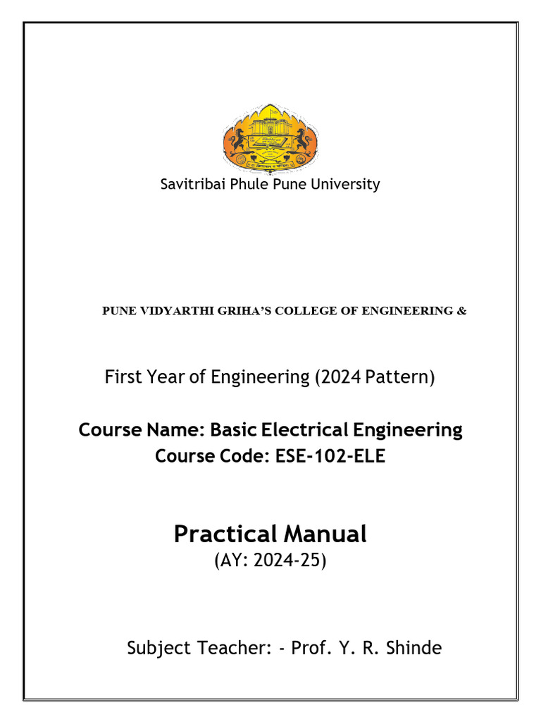 BEE Practical Manual 2024 Pattern | PDF | Fuse (Electrical) | Transformer