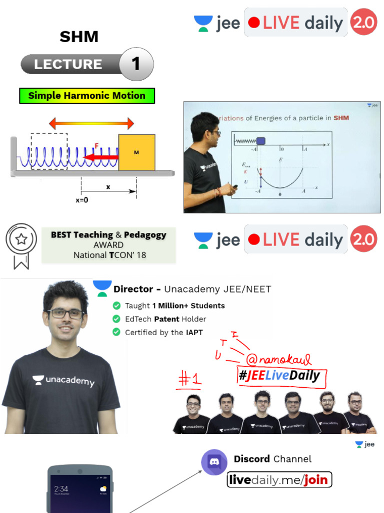 (L1) - (JLD 2.0) - SHM - 11th January. | PDF | Oscillation | Mechanics
