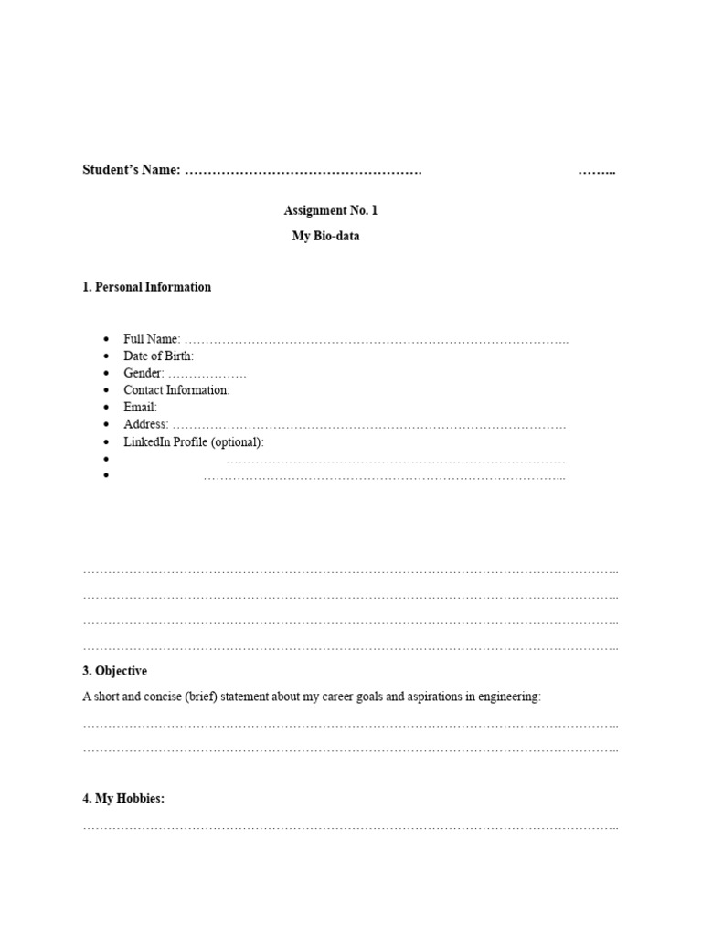 PCE Project Work Biodata | PDF | Games & Activities