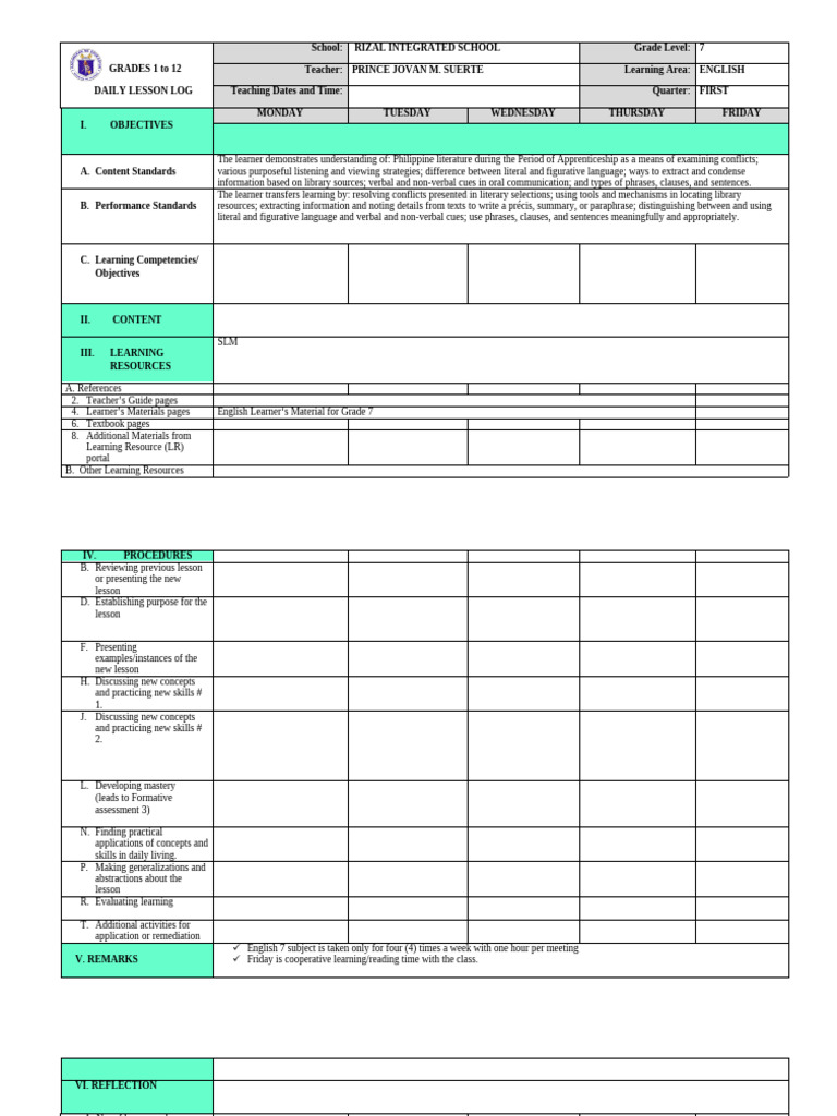 DLL Format | PDF | Learning | Teachers