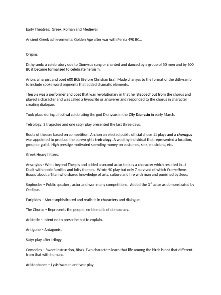 Greek Theatre Notes (1) (1) | PDF | Ancient Greek Theatre | Ancient Greece