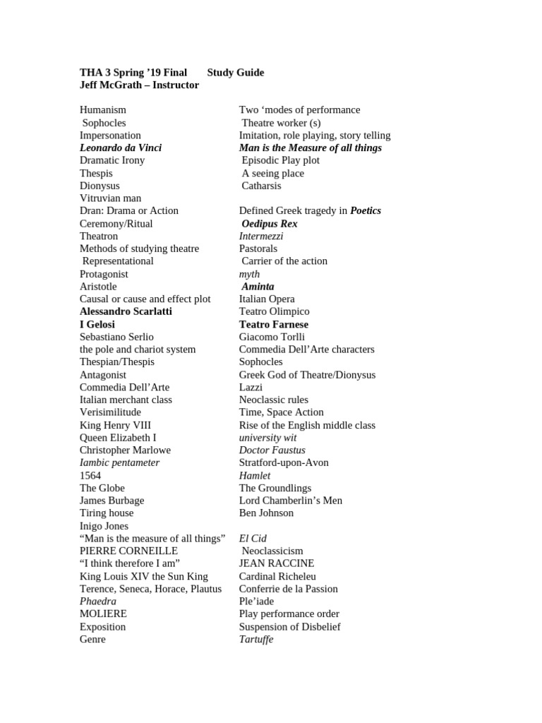 THa 3 Final Study Guide | PDF | Restoration Comedy | Theatre