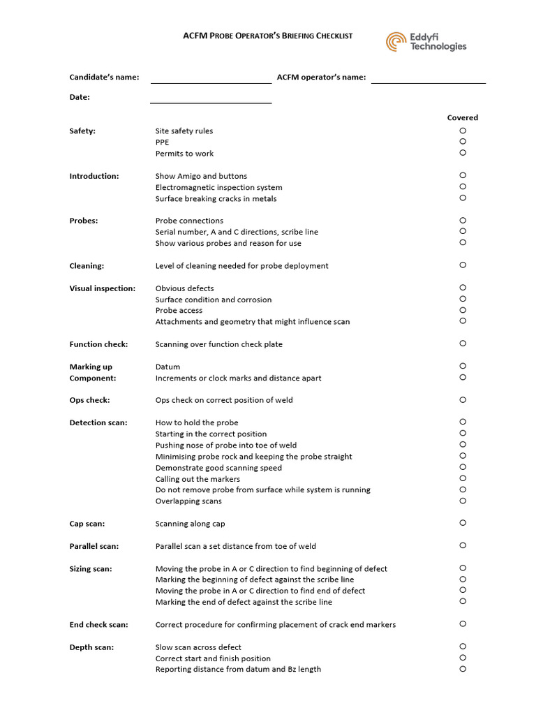 Probe Operator Briefing Checklist | PDF | Applied And Interdisciplinary ...