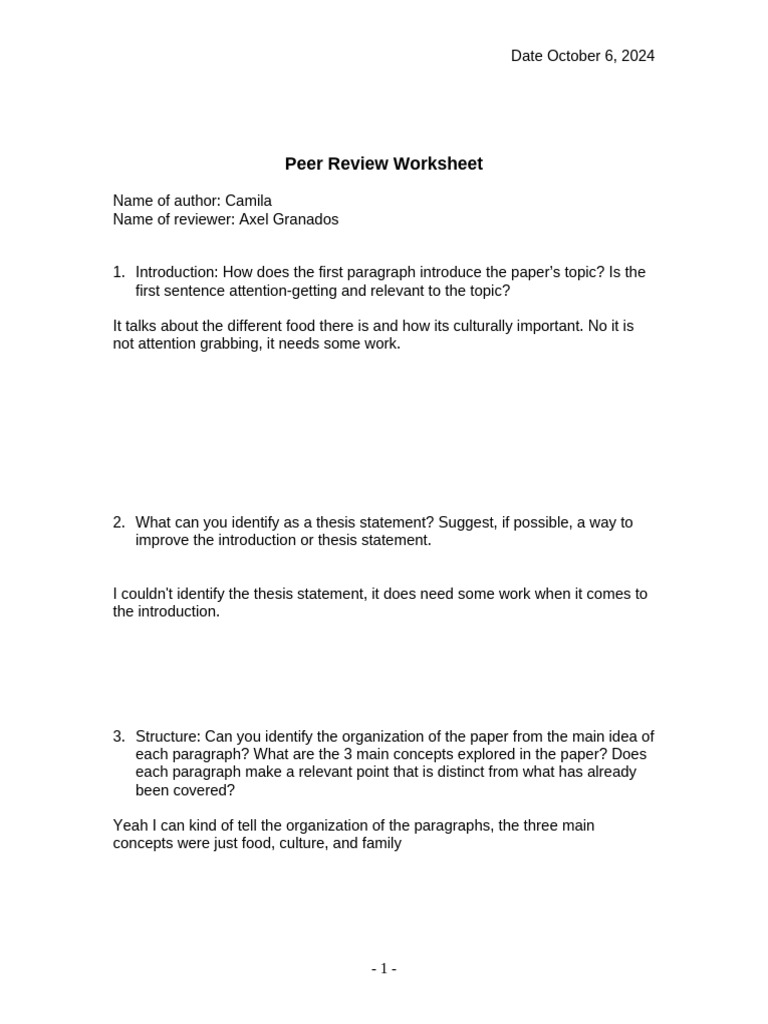 Peer Review Feedback on Cultural Essay | PDF