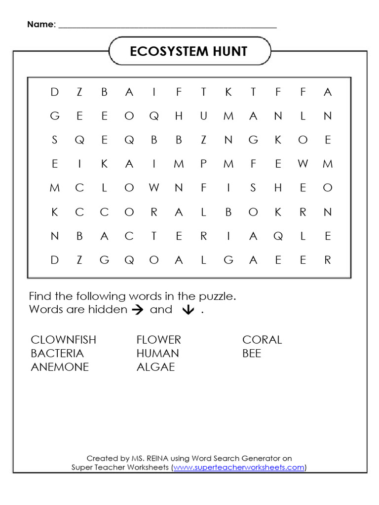 Super Teacher Worksheets ECOSYSTEM HUNT | PDF | Word Search | Symbiosis