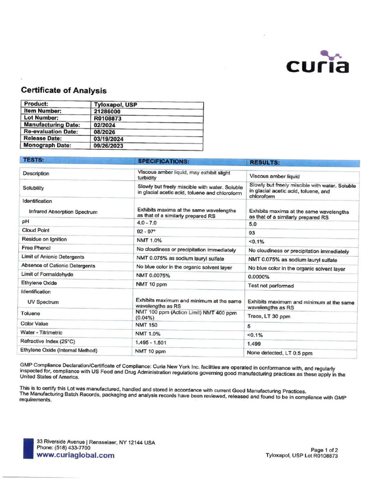 Tyloxapol, USP R0108873-Images-0 | PDF