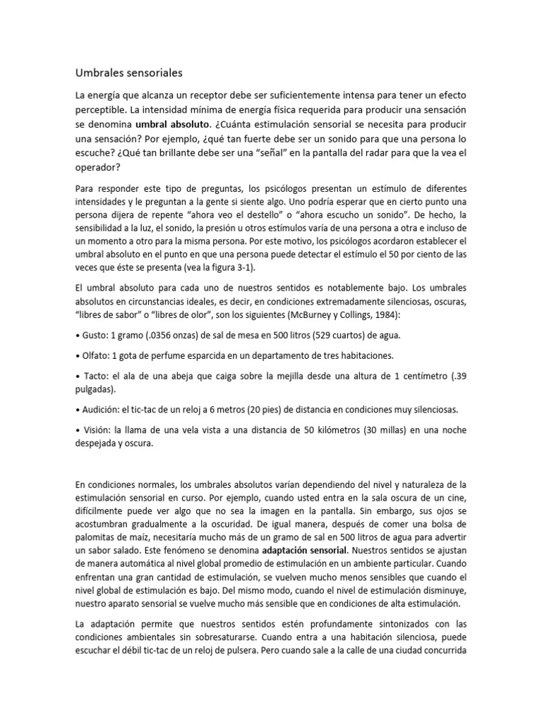 Psicofisica - Umbrales. Lectura | PDF | Sentidos