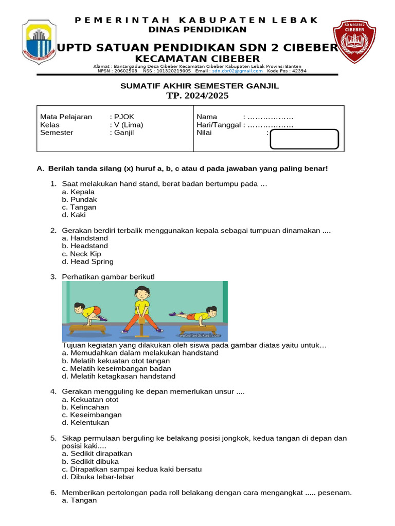 Soal SAS PJOK Kelas 5 2024-2025 | PDF