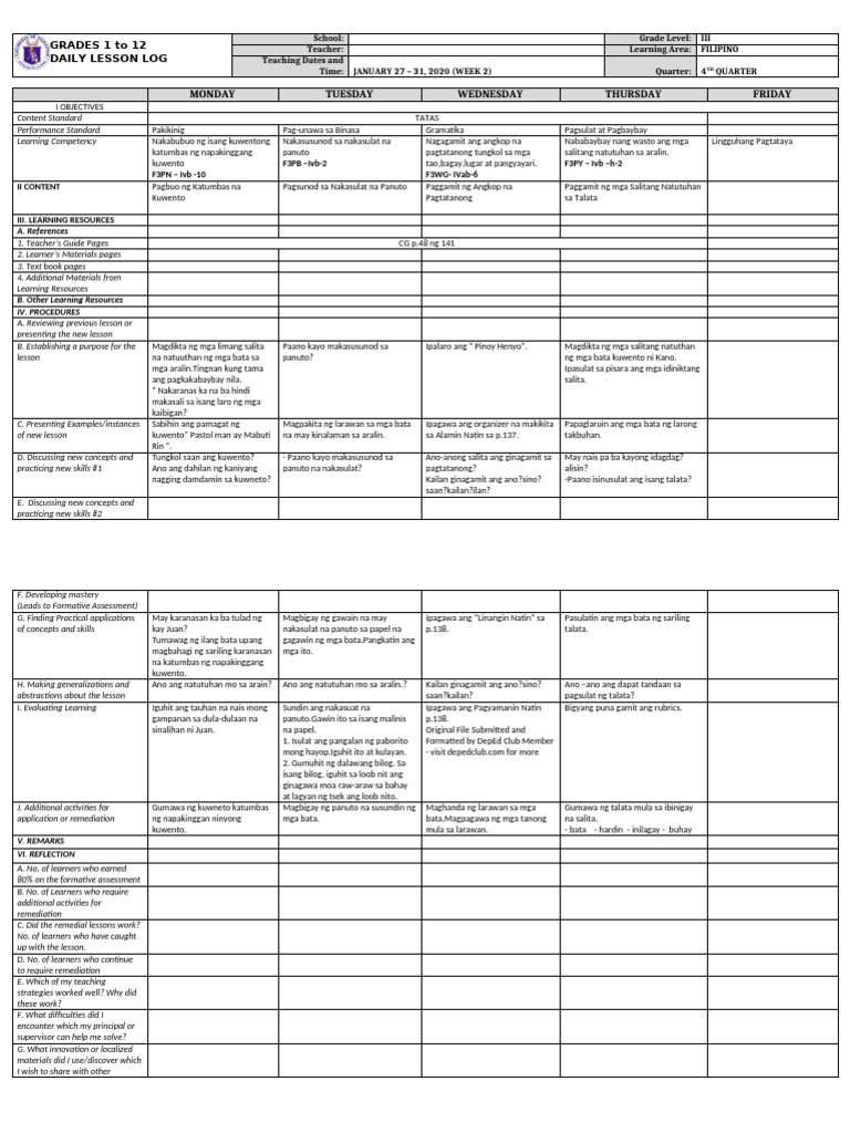 DLL Filipino 3 q4 w2 | PDF