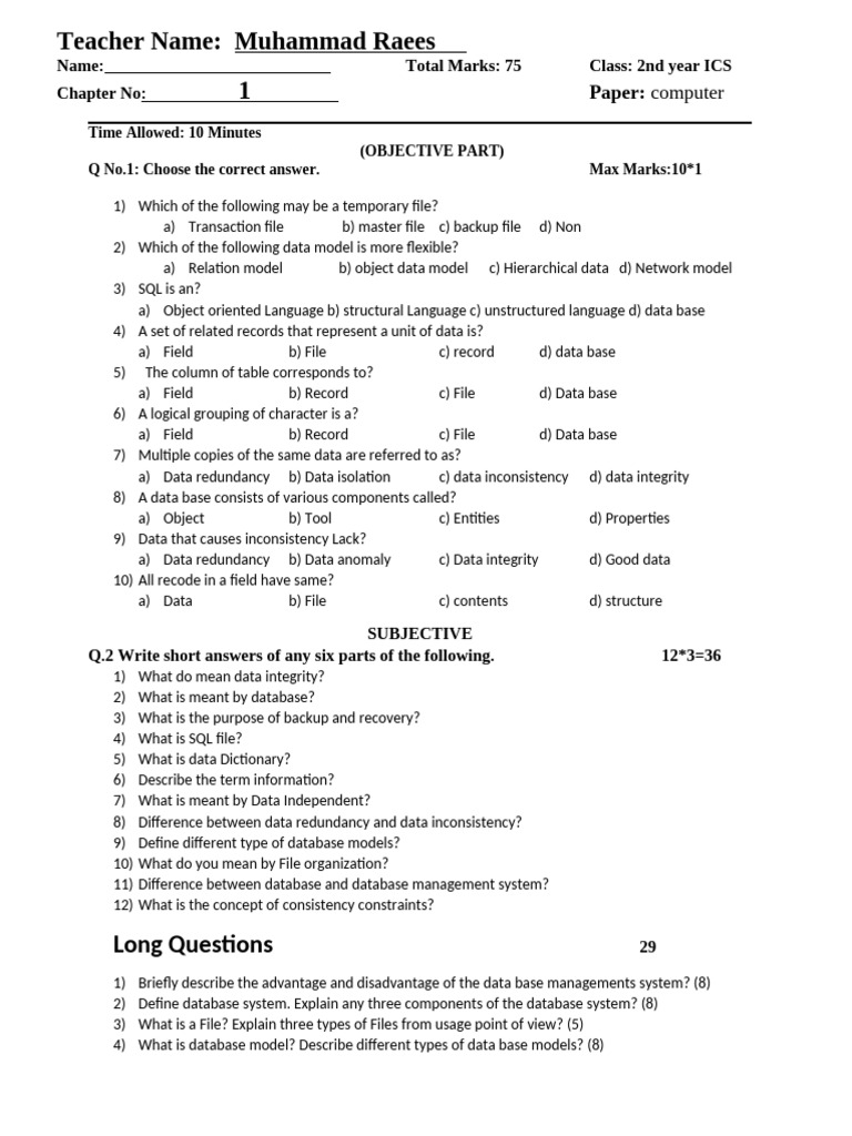 chapter 1 paper | PDF | Databases | Data