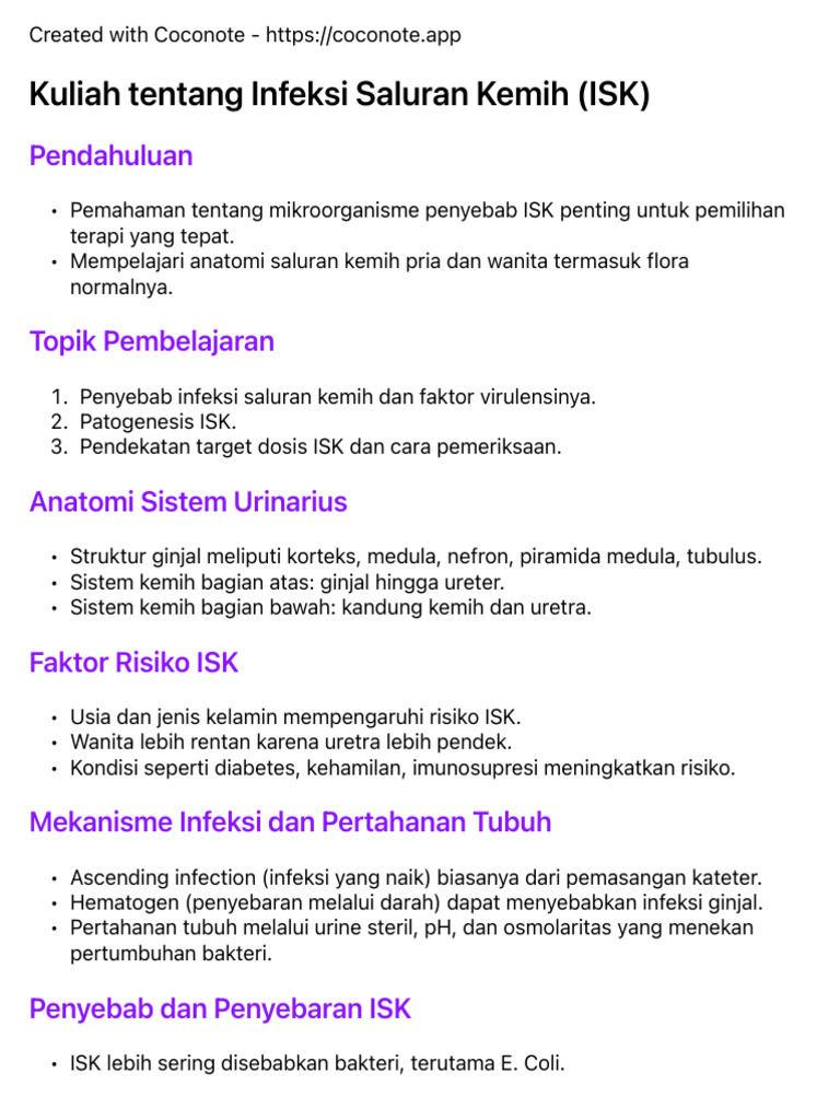 Studi Infeksi Saluran Kemih (Isk) Notes | PDF | Sains & Matematika