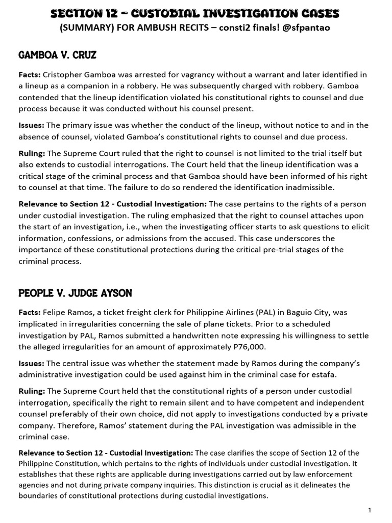 Summary Cases Section 12 | PDF | Confession (Law) | Right To Silence
