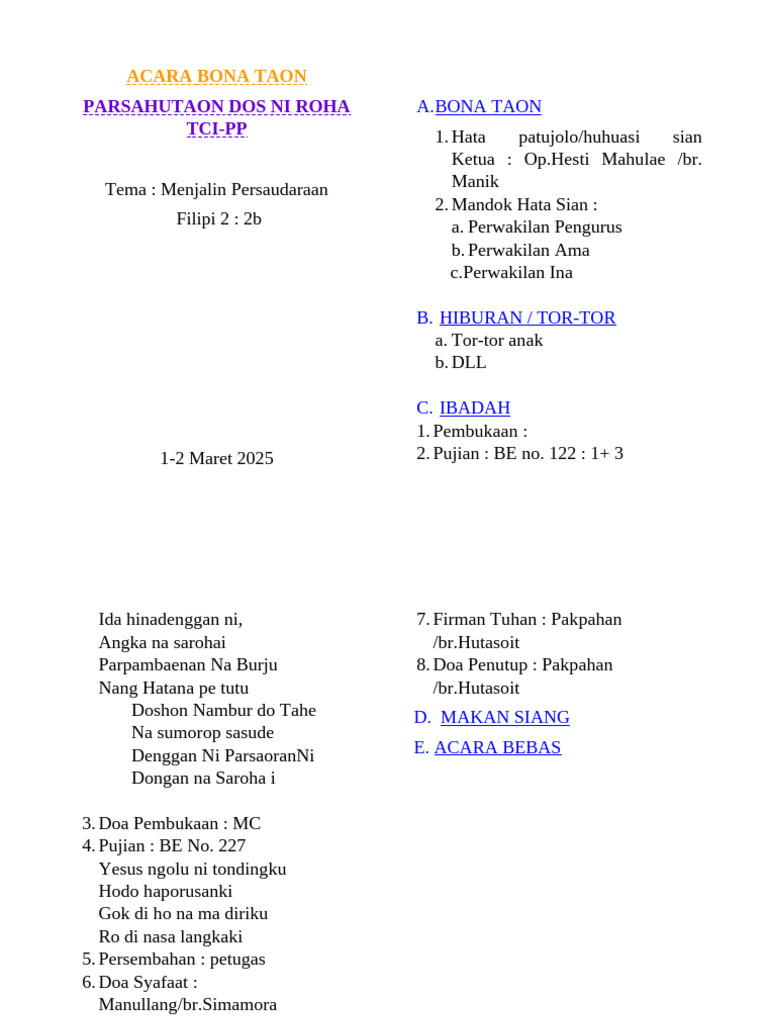 Bona Taon Parsahutaon DOS ROHA TCI | PDF | Kajian Bahasa Asing | Agama ...