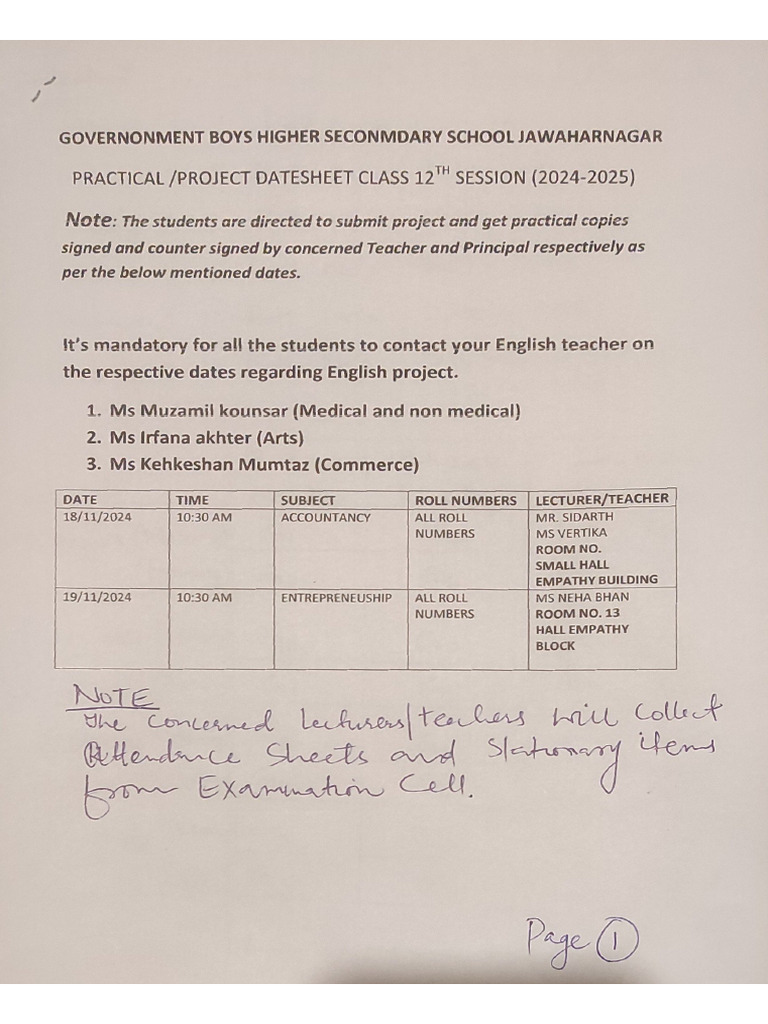 internal practical date sheet 12th 2024 | PDF