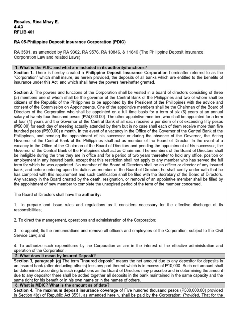 Overview of Philippine Deposit Insurance | PDF | Banks | Deposit Insurance