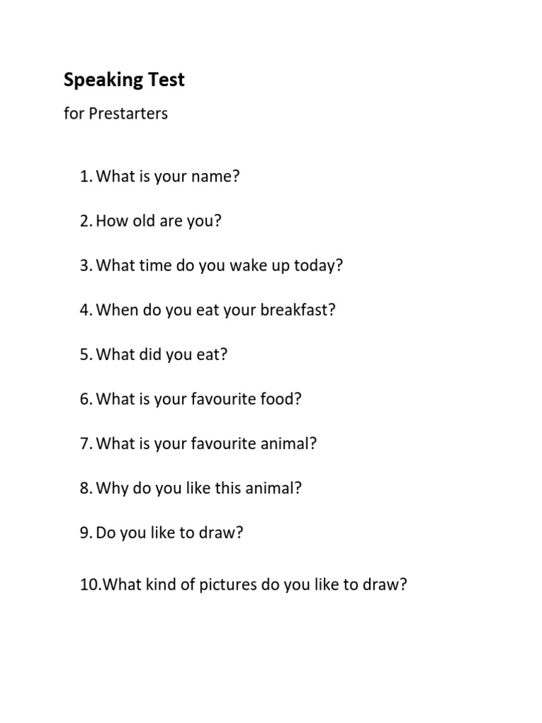 Speaking Test (Prestarters) | PDF
