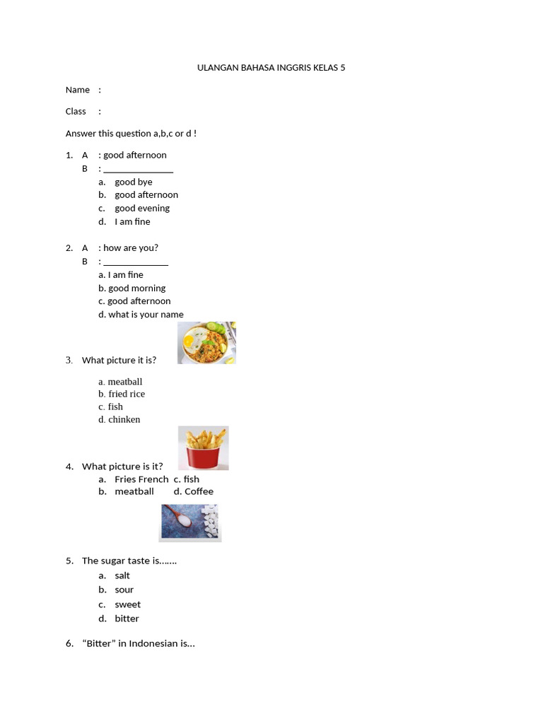ULANGAN BAHASA INGGRIS Kls 5 | PDF | Indonesian Cuisine | Cooking