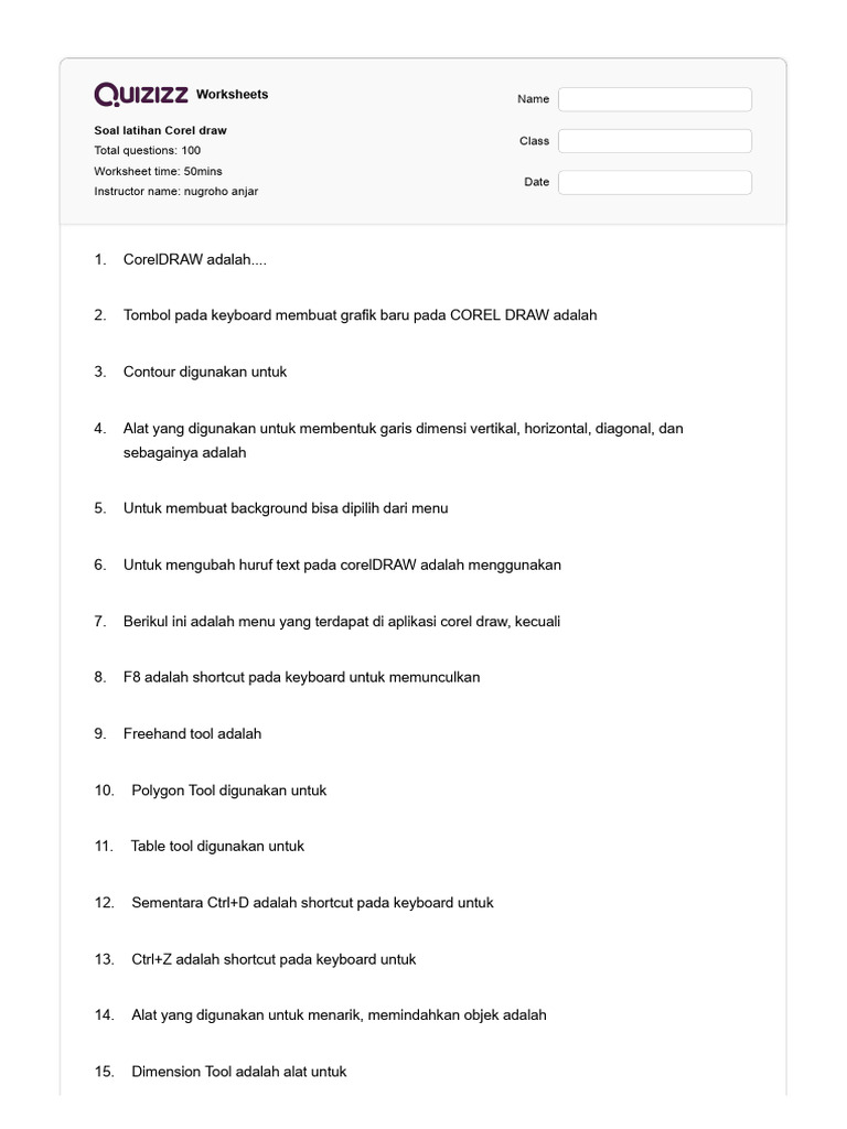 Soal Latihan Corel Draw - FILL | PDF | Metode & Bahan Ajar | Seni
