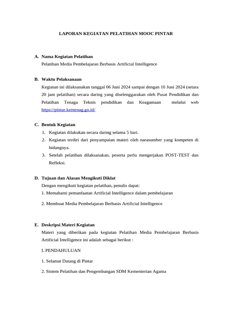 Contoh Laporan Kegiatan Pelatihan | PDF