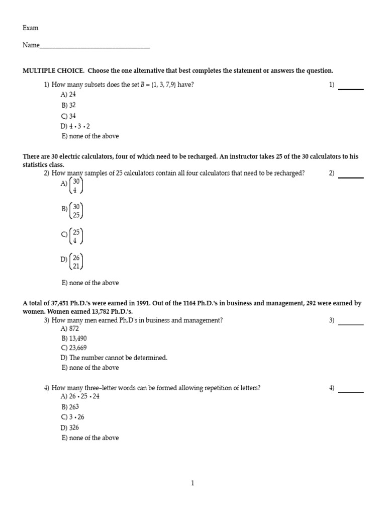 Midterm 2 Sample | PDF | Multiple Choice | Probability