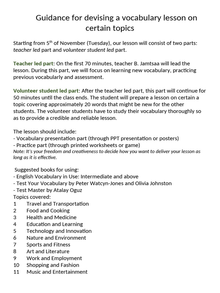 Guidance For Devising A Vocabulary Lesson On Certain Vocabulary | PDF