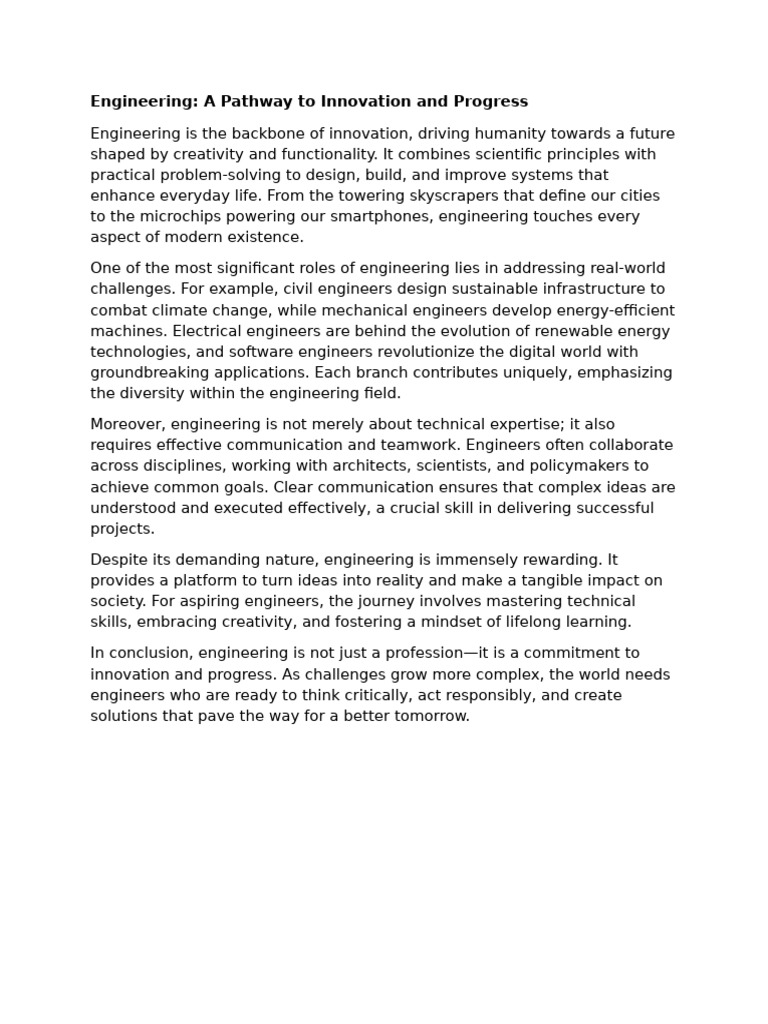 Engineering - A Pathway To Innovation and Progress | PDF | Art | Technology & Engineering