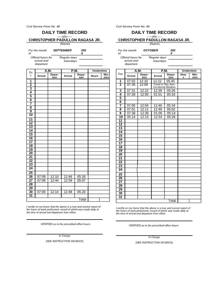DTR- Sept. - Oct. | PDF