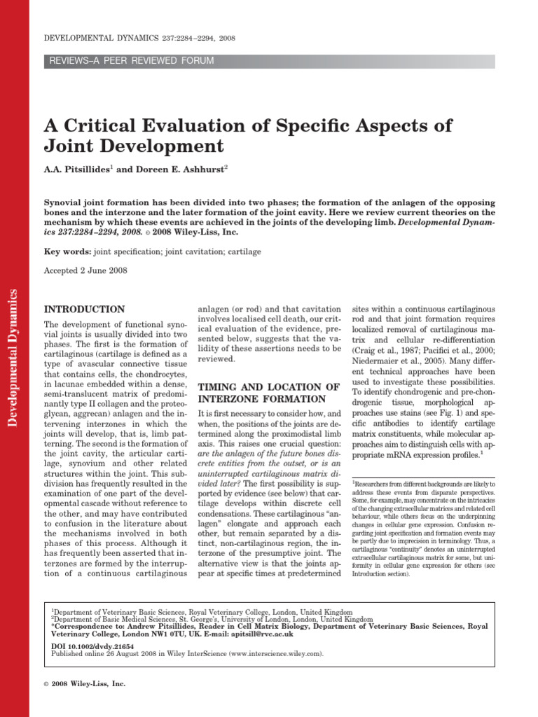 Developmental Dynamics - 2008 - Pitsillides - A Critical Evaluation of ...