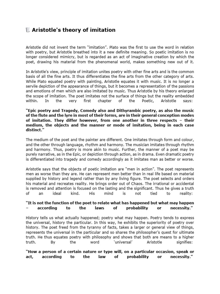 Aristotle's Poetic Imitation Theory | PDF | Tragedy | Aristotle