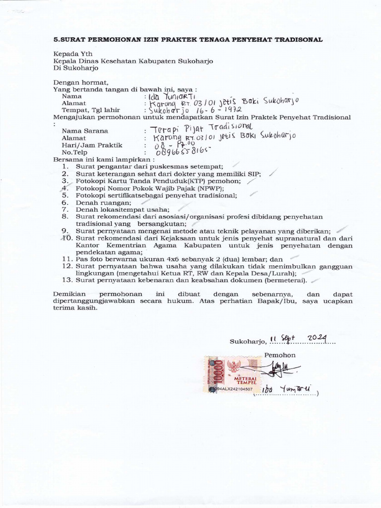 Contoh Perizinan KESTRAD | PDF