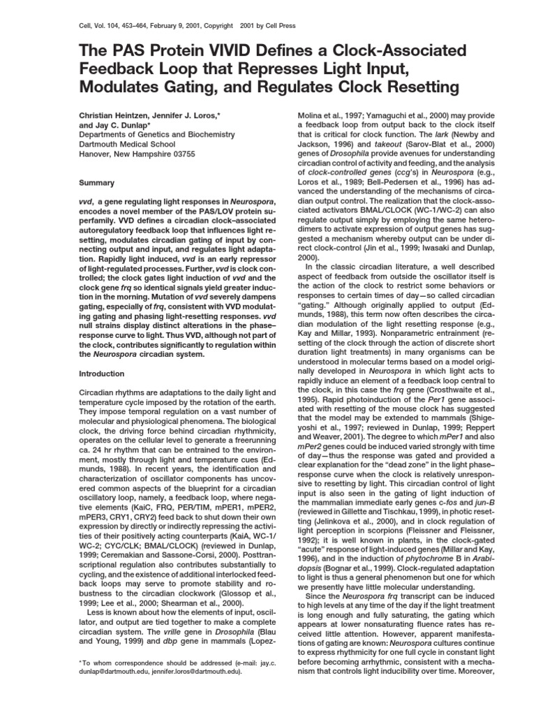 The PAS Protein VIVID Defines A Clock Associated F | PDF | Clock ...