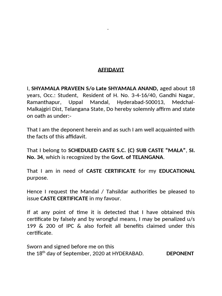 Caste Certificate Mala | PDF | Career & Growth | Lifestyle