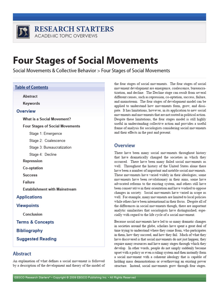 Four Stages of Social Movements | PDF | Social Movements | Sociology