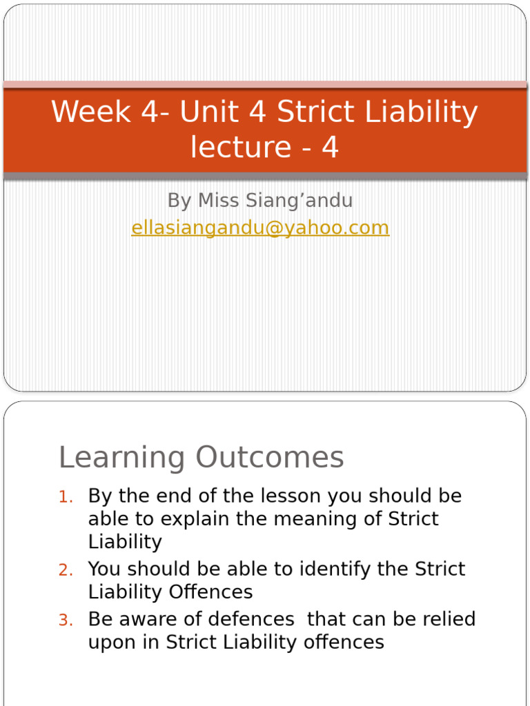 Week 4 - Unit 4 Strict Liability Lecture 4 | PDF | Mens Rea | Crimes