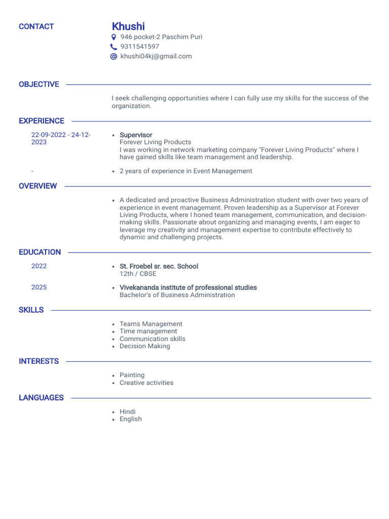 Khushi I Resume | PDF | Self-Improvement