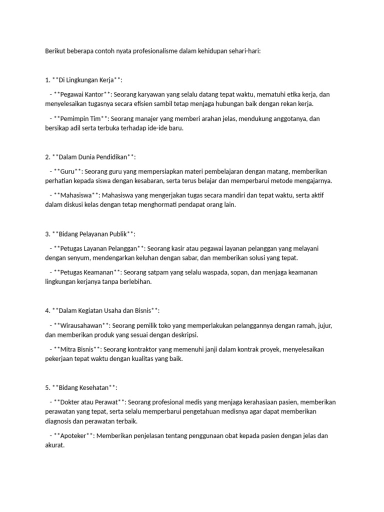 Contoh Profesionalisme Sehari-hari | PDF | Seni