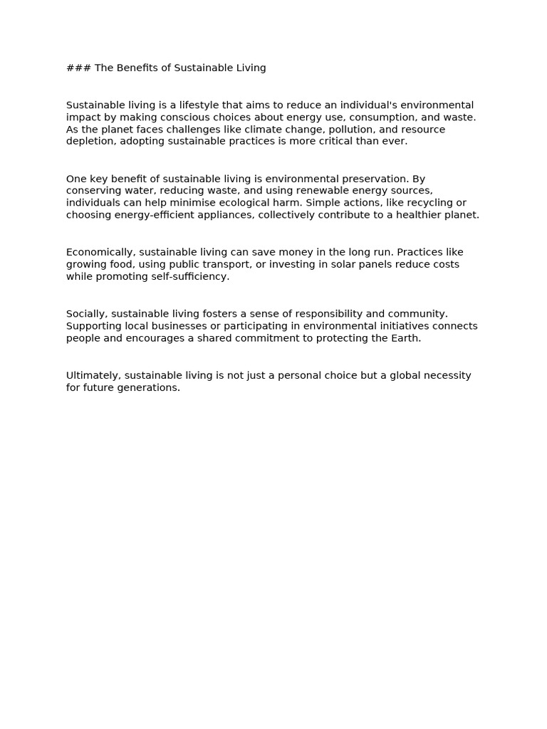 Benefits of Sustainable Living Explained | PDF
