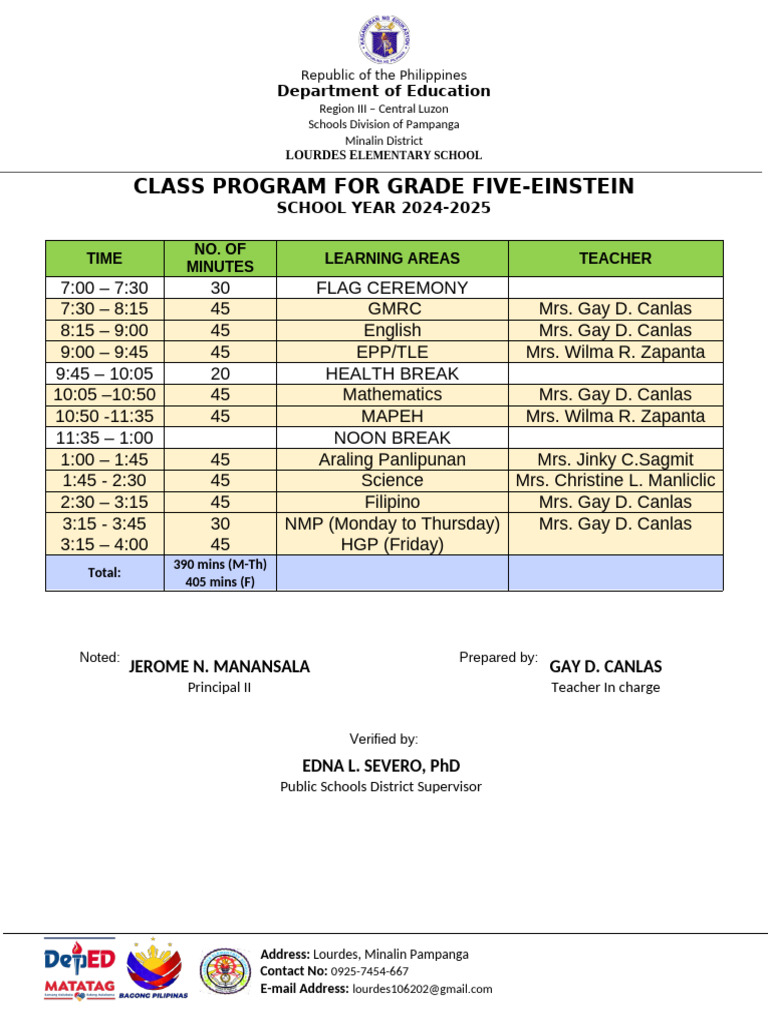Grade 5 Individual Class Program 2024 2025.MATATAG | PDF | Government ...