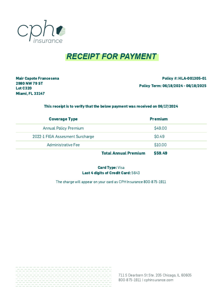 Insurance Payment Receipt for Mair Capote | PDF