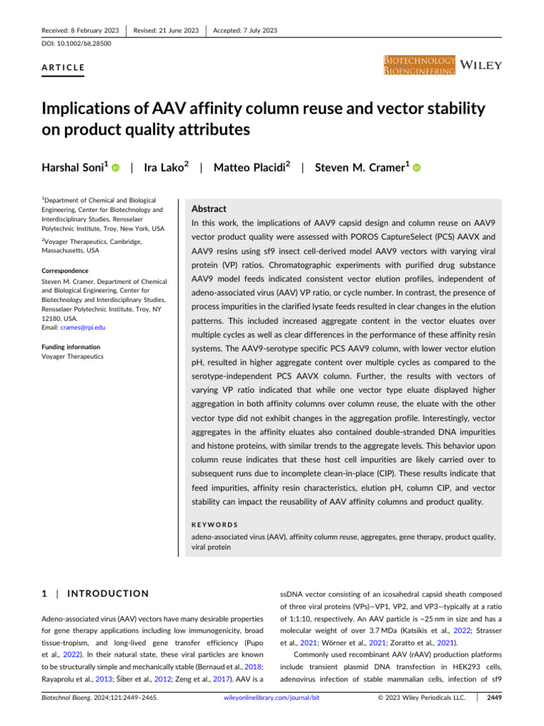 Biotech Bioengineering - 2023 - Soni - Implications of AAV Affinity ...