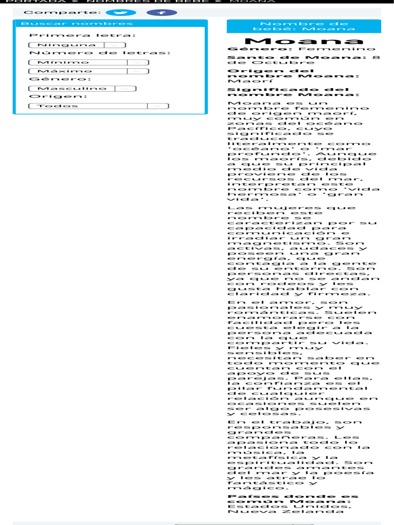 Moana - Origen y Significado Del Nombre Moana | PDF