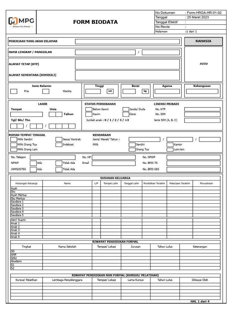 Formulir Biodata Pelamar Kerja | PDF