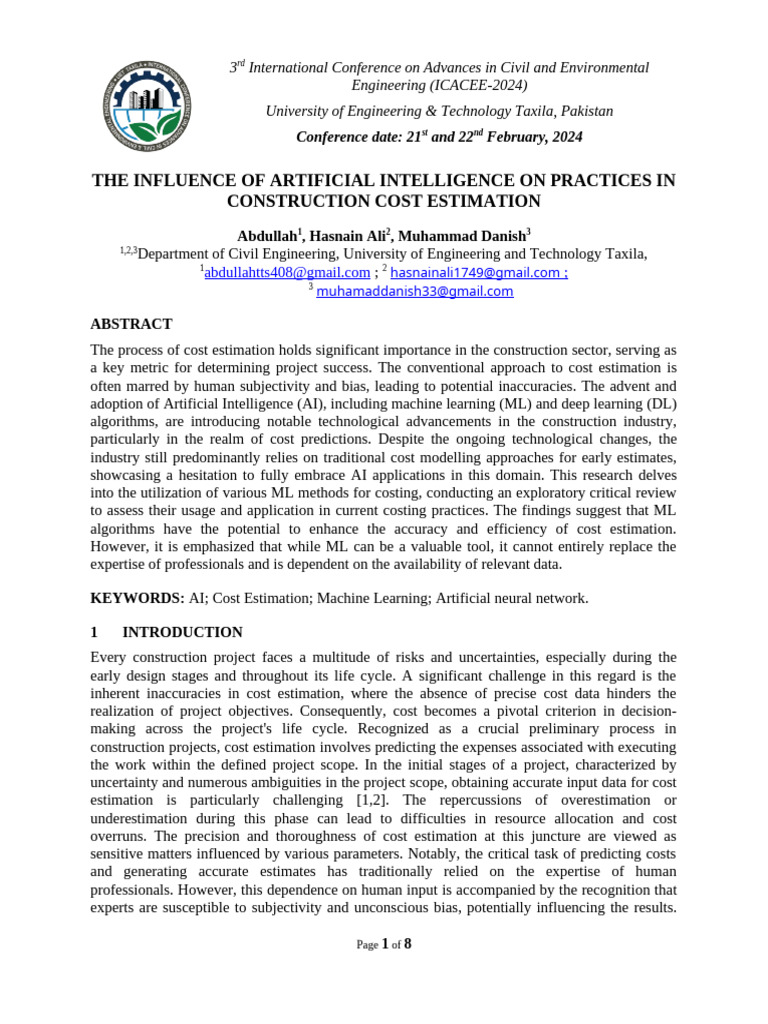The Influence of Artificial Intelligence On Practices in Construction ...