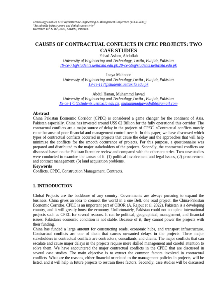 CPEC Contractual Conflicts Analysis | PDF | Pakistan