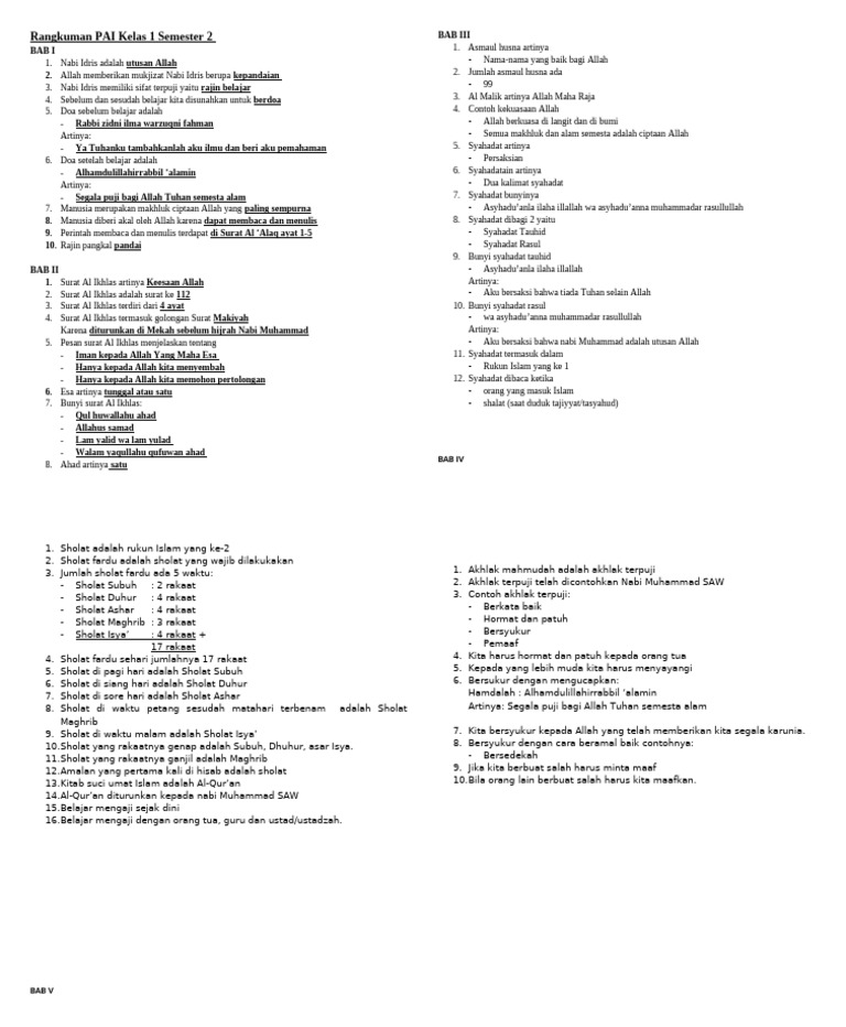 Ringkasan PAI KElas 1 smt2 | PDF